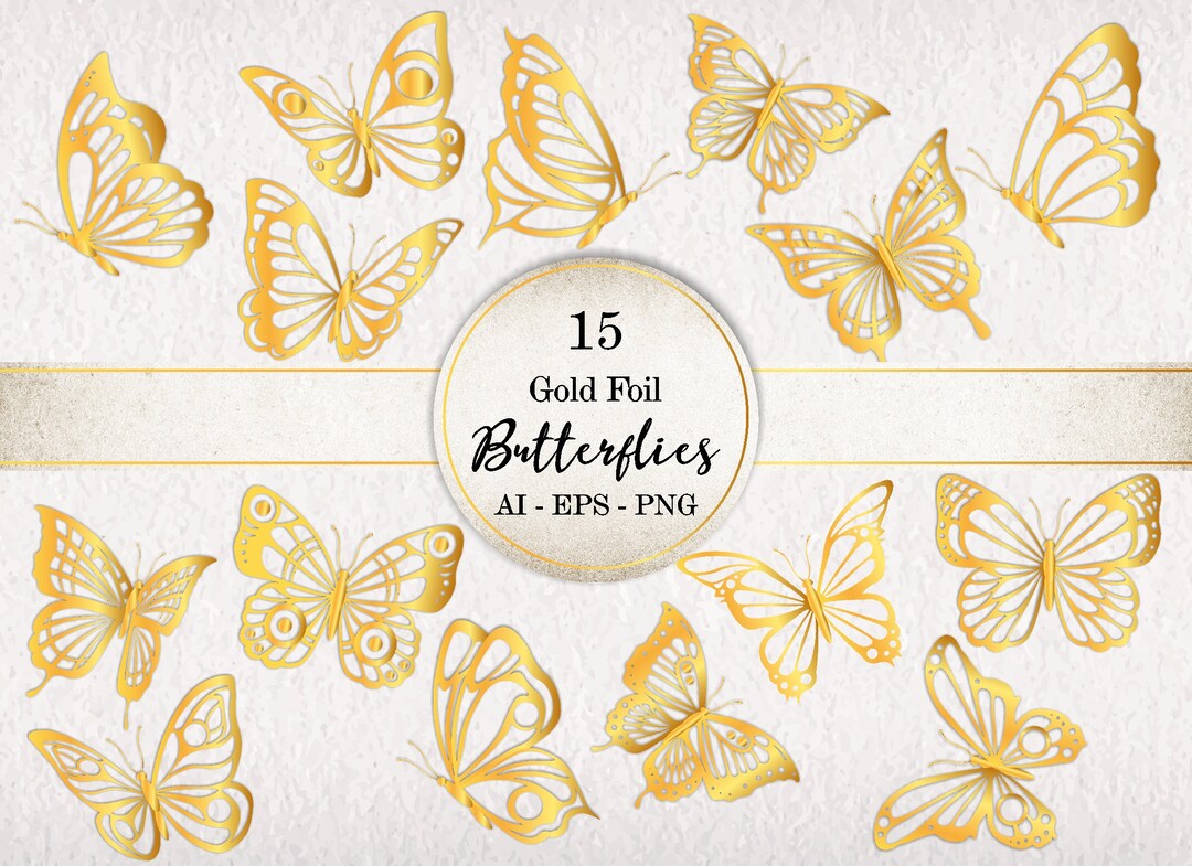 Gold Foil Butterfly Clipart: Lace PNG Graphics (AI, EPS) - Etsy