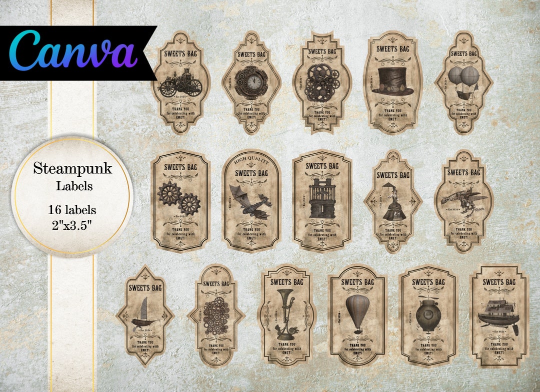Steampunk Apothecary Labels, Editable in Canva (digital) - Etsy