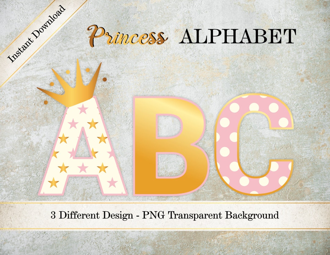 Princess Alphabet & Numbers: Pink and Gold Crown PNG Clipart (digital ...