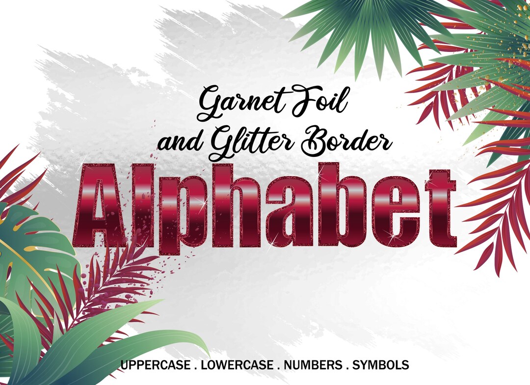 Garnet Metallic Letters and Numbers With Glitter Border, Digital ...