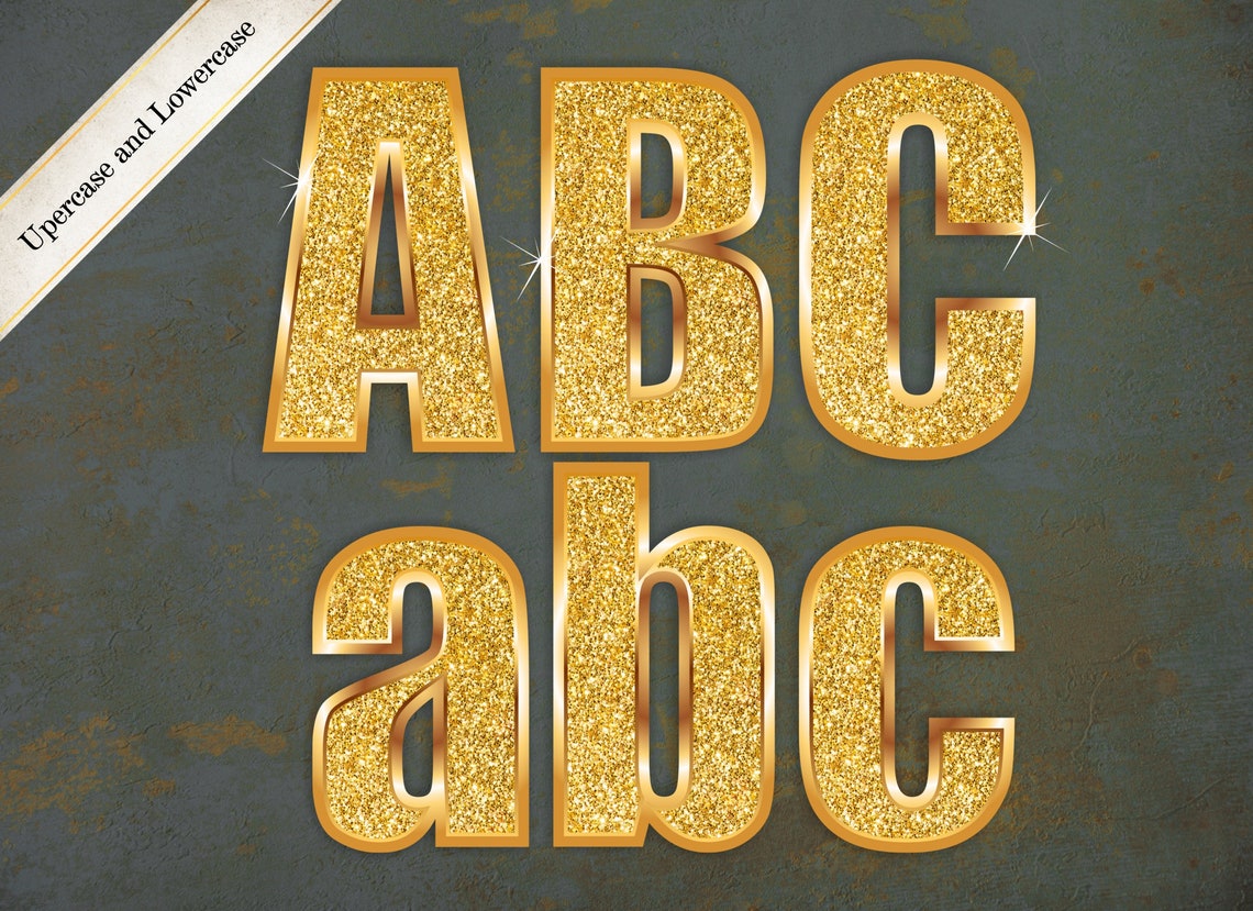 Gold Glitter and Metallic Alphabet Clipart Gold Digital - Etsy