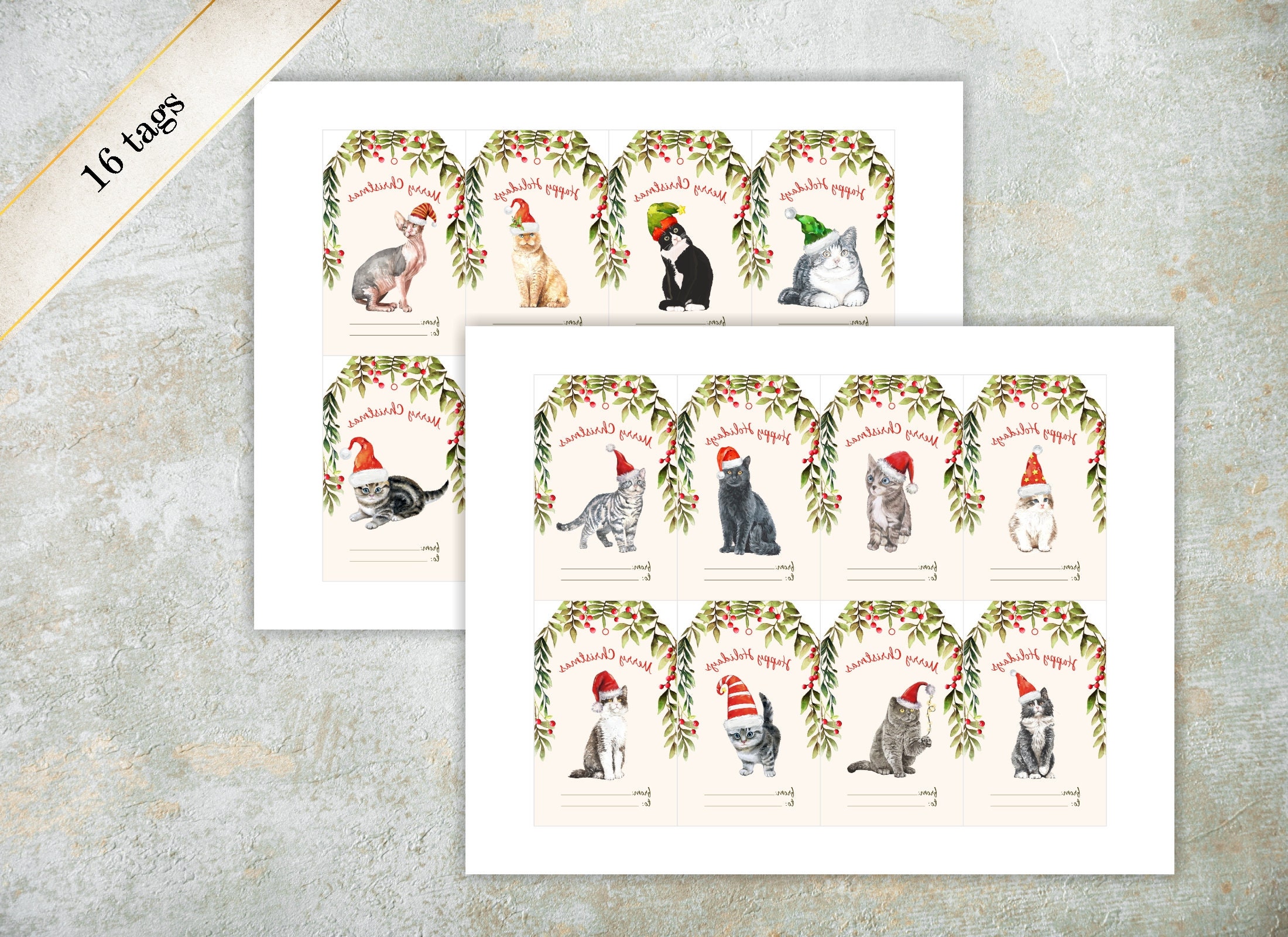 Printable Christmas Cat Gift Tags Merry Christmas to / From | Etsy