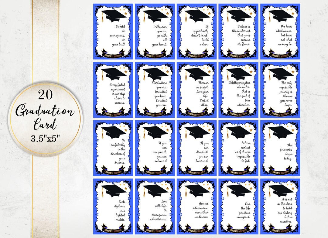 Blue and Gold Graduation Card With Positive Quotes, 3.5x5 Congrats Card ...
