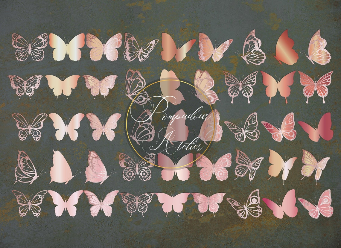Rose Gold Glitter Butterflies Image Pack Lace Rosegold - Etsy