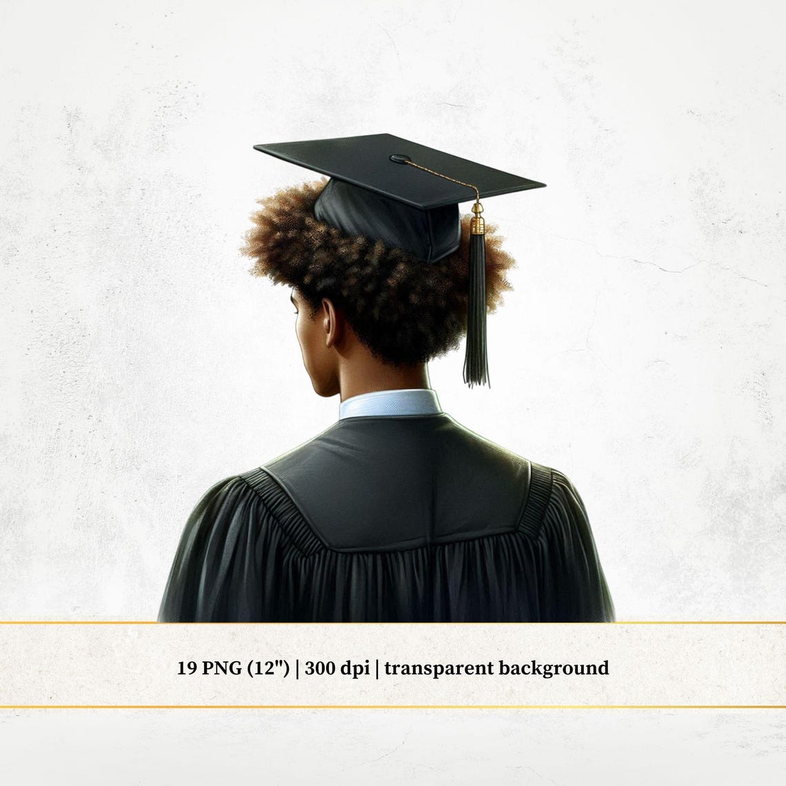 Watercolor Graduation Boy Clipart: Back View, Black Outfit (PNG Files ...