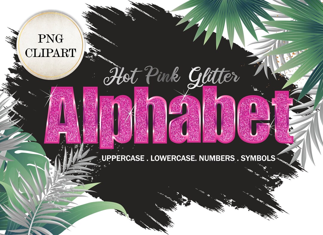Hot Pink Glitter Alphabet Clipart: Metallic Letters, Numbers, Symbols ...