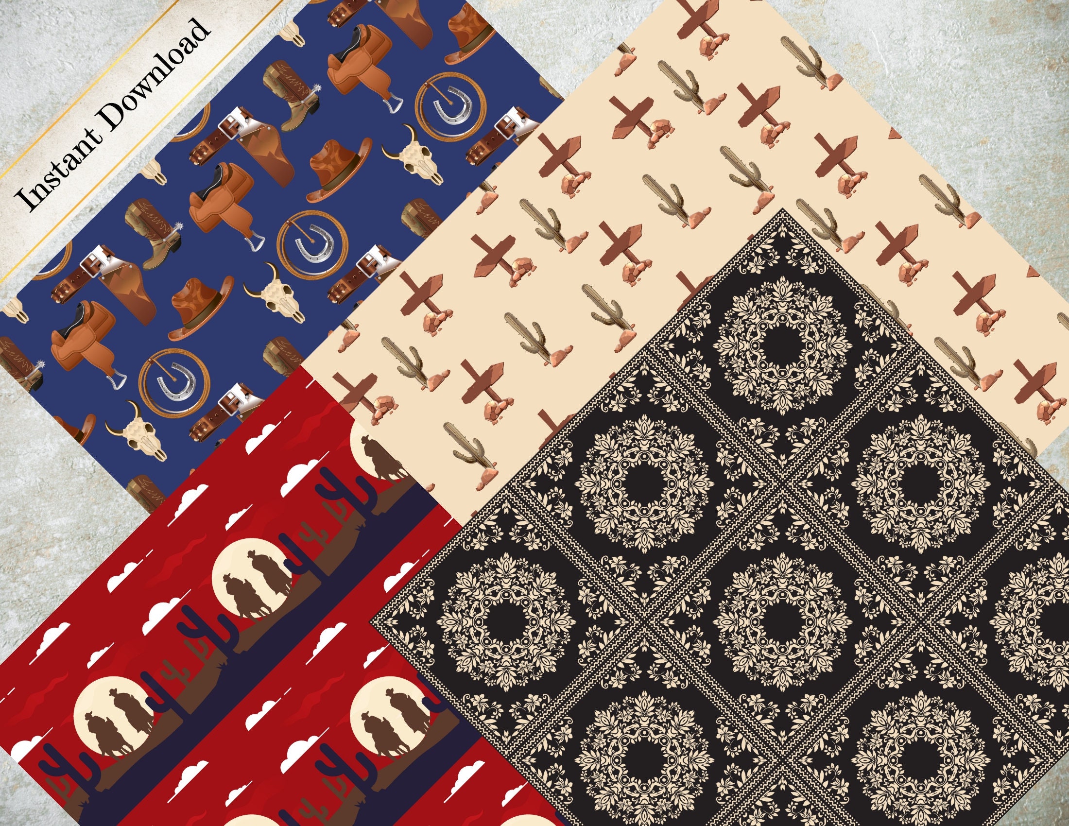 Cowboy Digital Paper Pack Seamless Pattern Wild West | Etsy