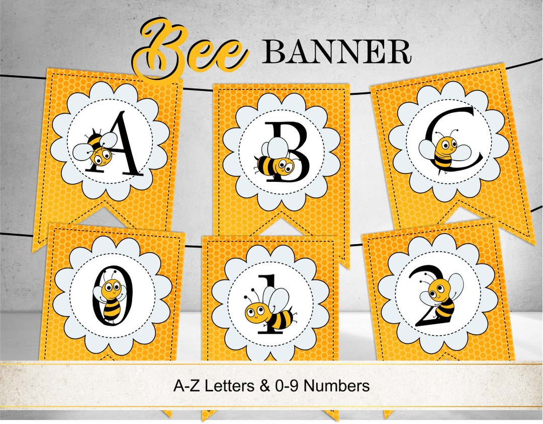 Cartoon Bee Banner: Alphabet & Numbers, Baby Shower Decor (printable ...