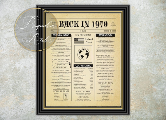 Back In 1970 PRINTABLE Newspaper Poster PRINTABLE 1970, 51% OFF