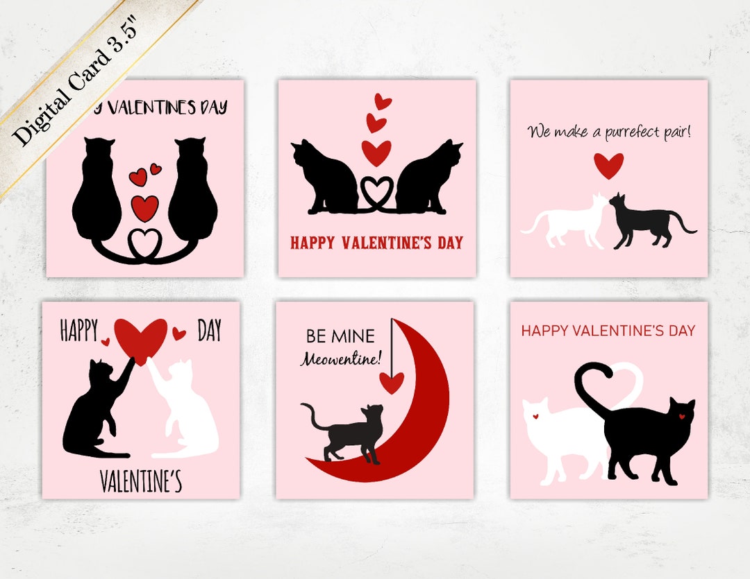 Cat Valentine's Cards Collection, 6 Simple and Folded Cards, Square ...