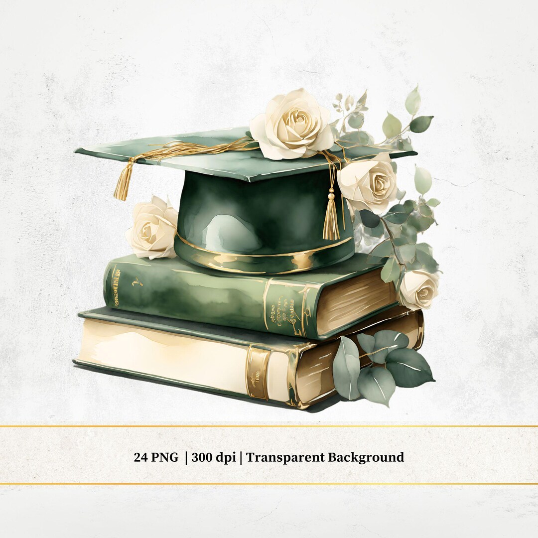 Sage Green Floral Graduation Clipart: Watercolor PNG Images (24 Files ...