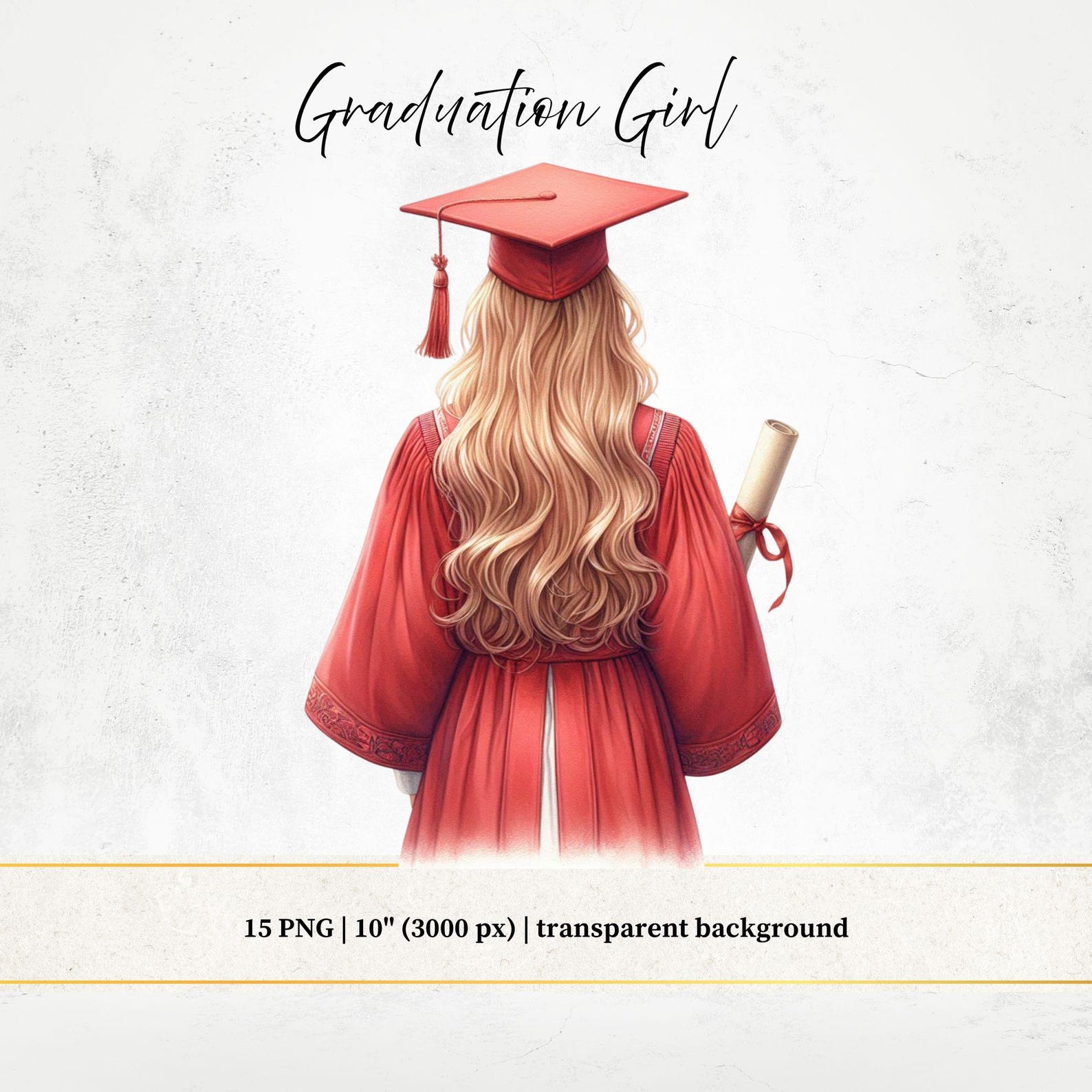 Watercolor Graduation Girl Clipart: Red Outfit, Diploma (PNG) - Etsy
