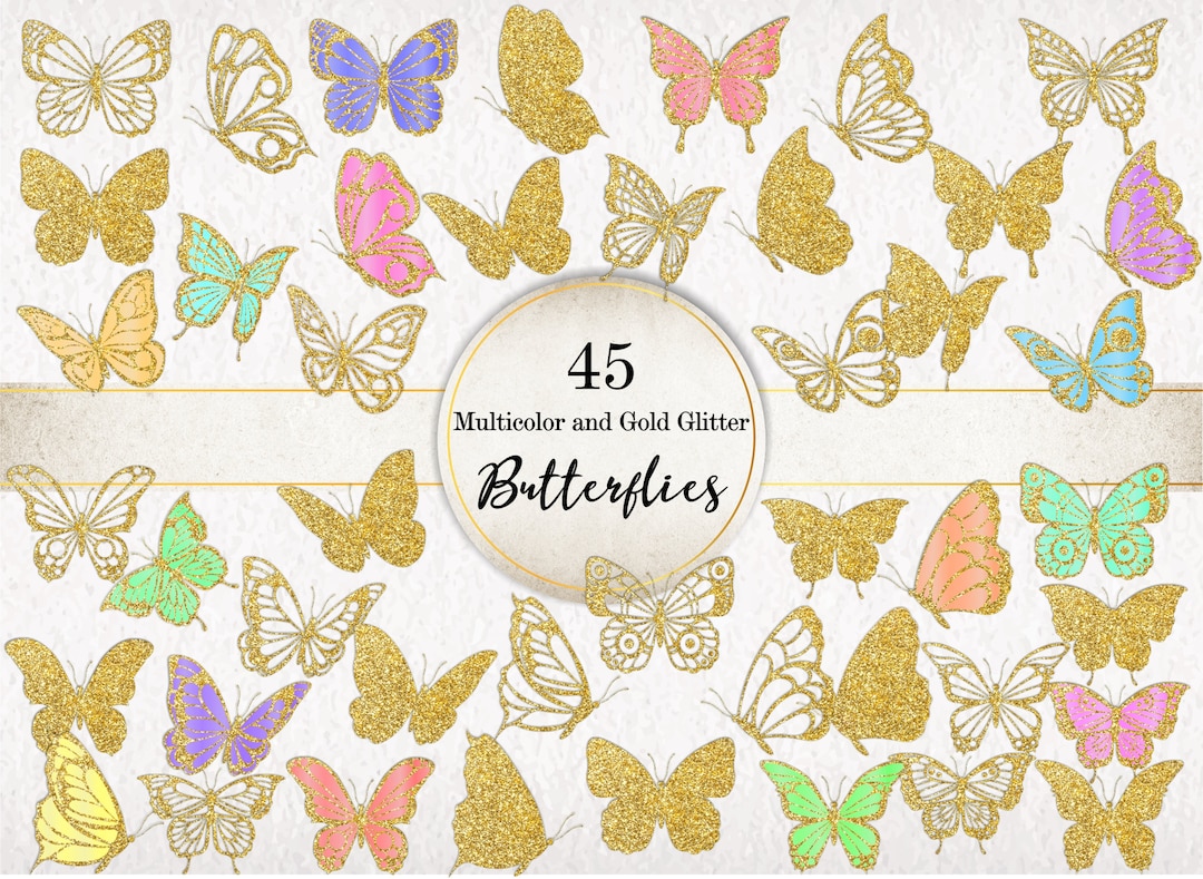 Colorful and Gold Glitter Butterflies Image Pack, Lace Butterfly ...