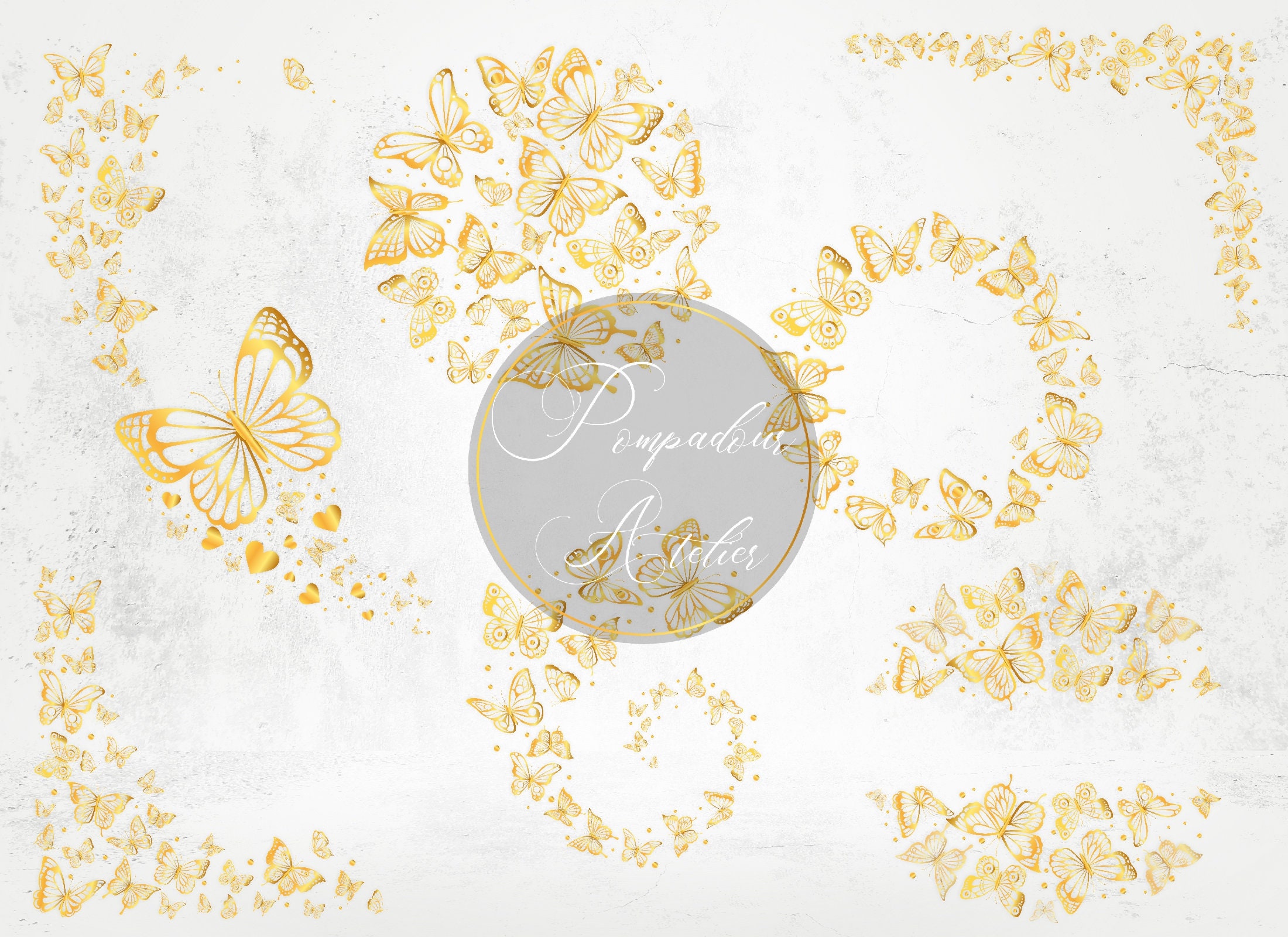 Gold Foil Butterfly Clipart: PNG Illustrations, Lace Design (digital ...