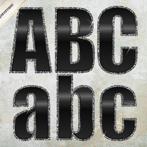 Black Metallic Letters and Numbers With Glitter Border, Digital Letters ...