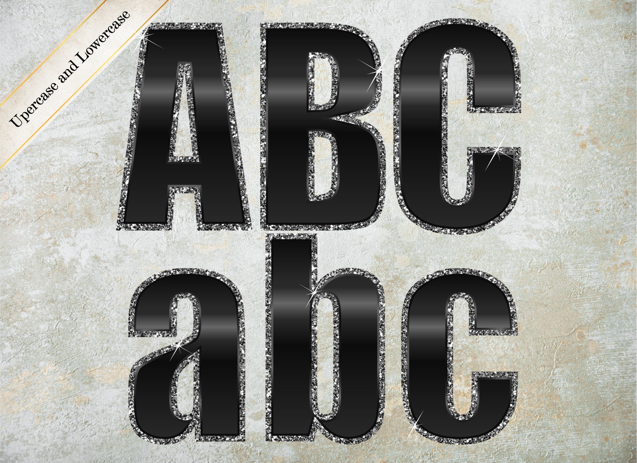 Black Glitter Alphabet Clipart: Metallic Letters, Numbers, Symbols (PNG ...