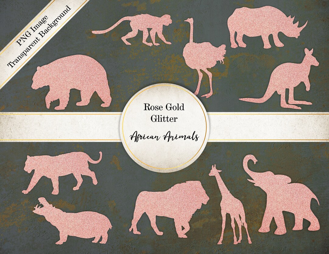 Rose Gold Glitter African Animals Clipart Pack, 99 African Animals ...