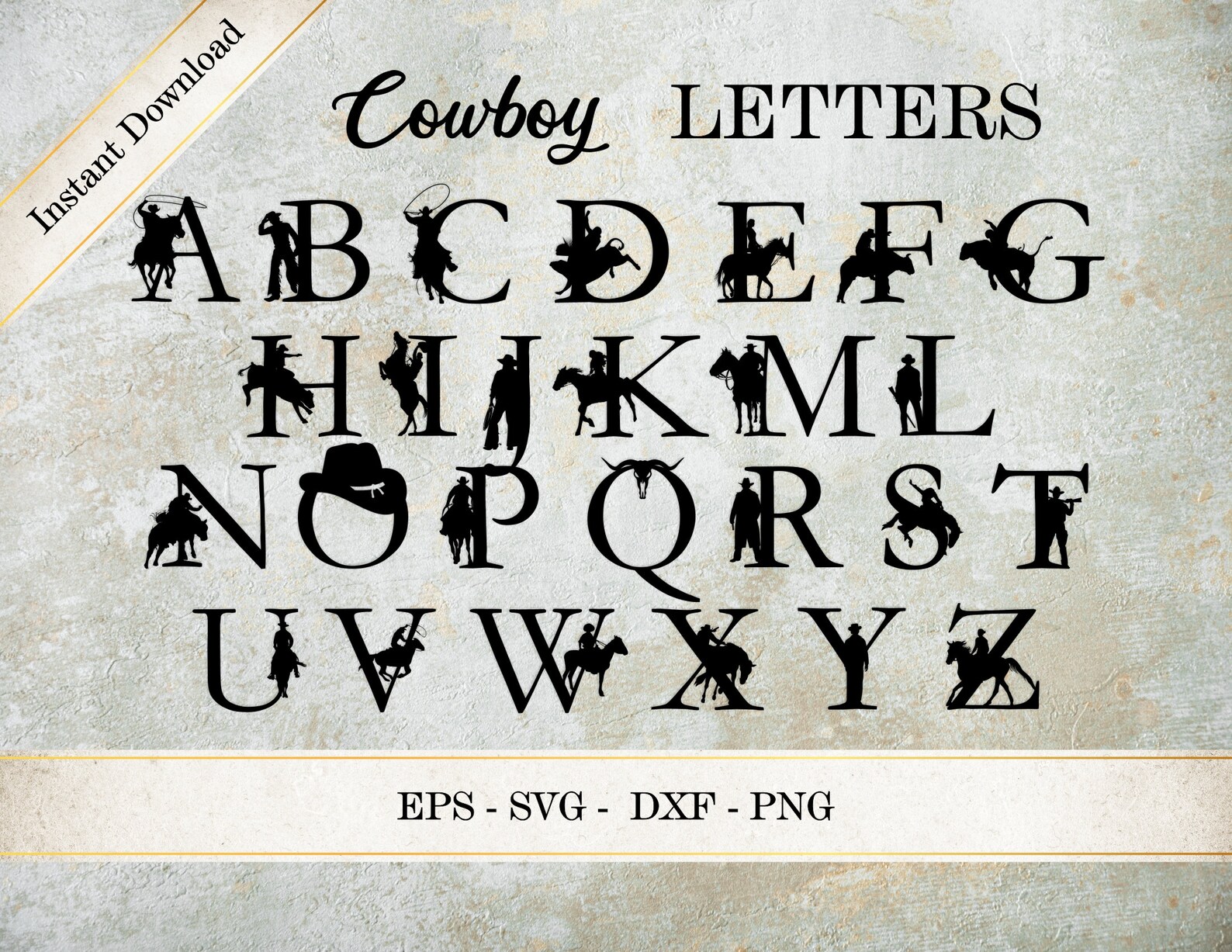 Cowboy Silhouette Alphabet SVG Letters A-Z Monogram Font PNG | Etsy