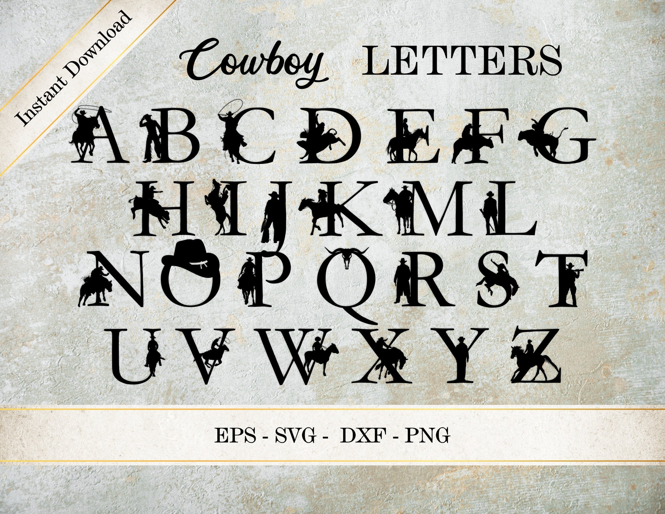 Cowboy Silhouette Alphabet SVG Letters A-Z Monogram Font PNG | Etsy