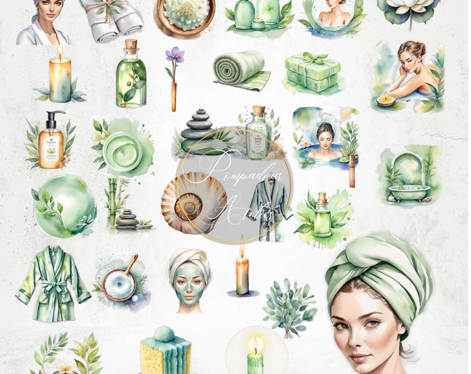 Watercolor SPA Time Clipart, SPA Day PNG, Organic Lifestyle, Floral Oil ...