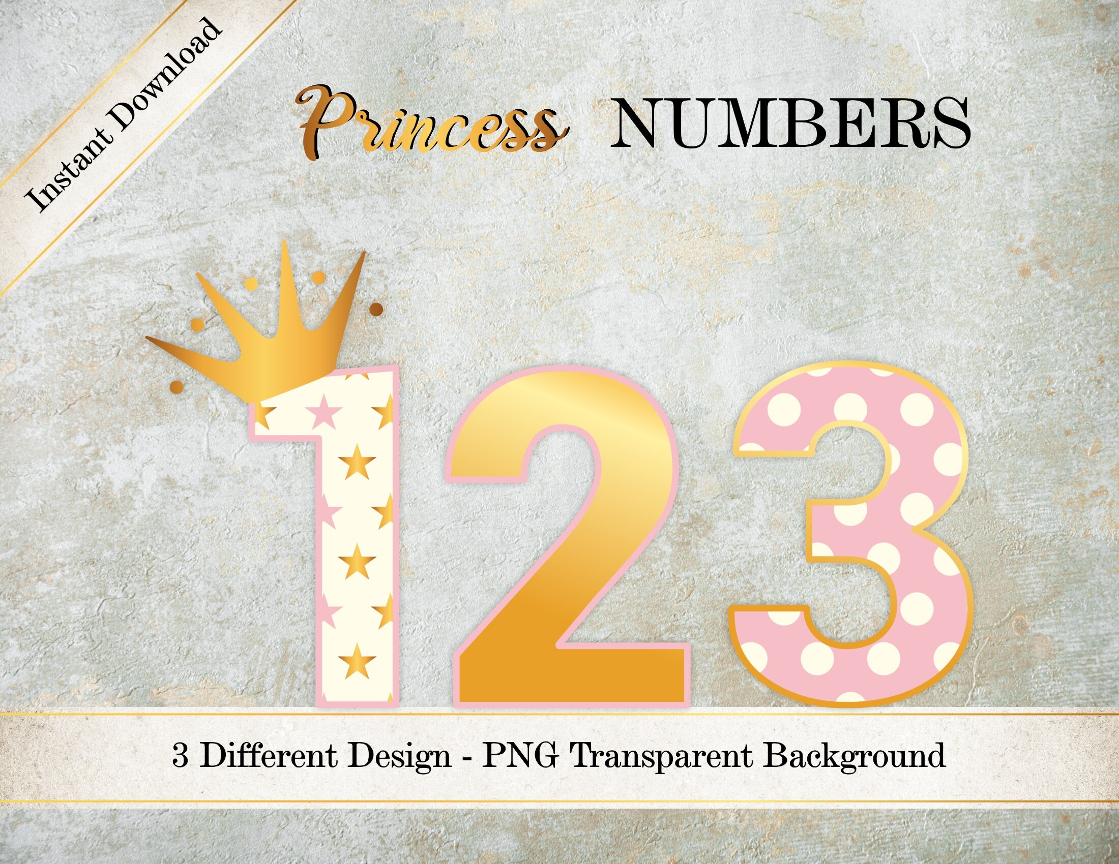 Princess Alphabet & Numbers: Pink and Gold Crown PNG Clipart (digital ...