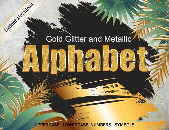 Gold Glitter and Metallic Alphabet Clipart Gold Digital | Etsy