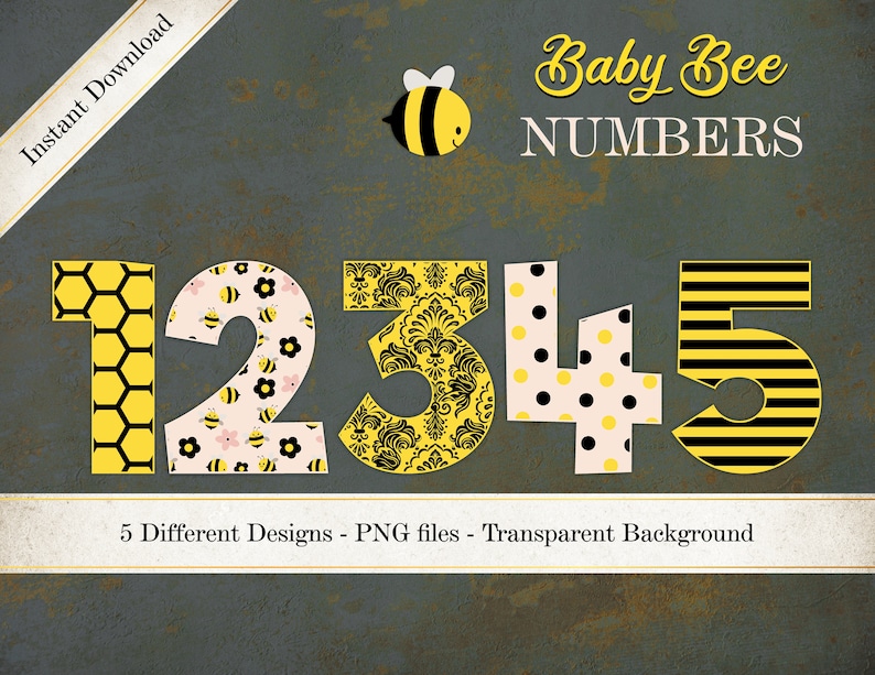 Bumble Bee Numbers Bee Numbers Clipart Digital Numbers - Etsy