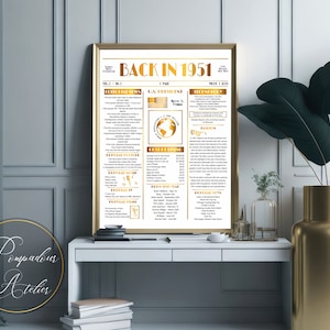 Back in 1951 Golden Poster, Printable White or Black Poster, Born in ...