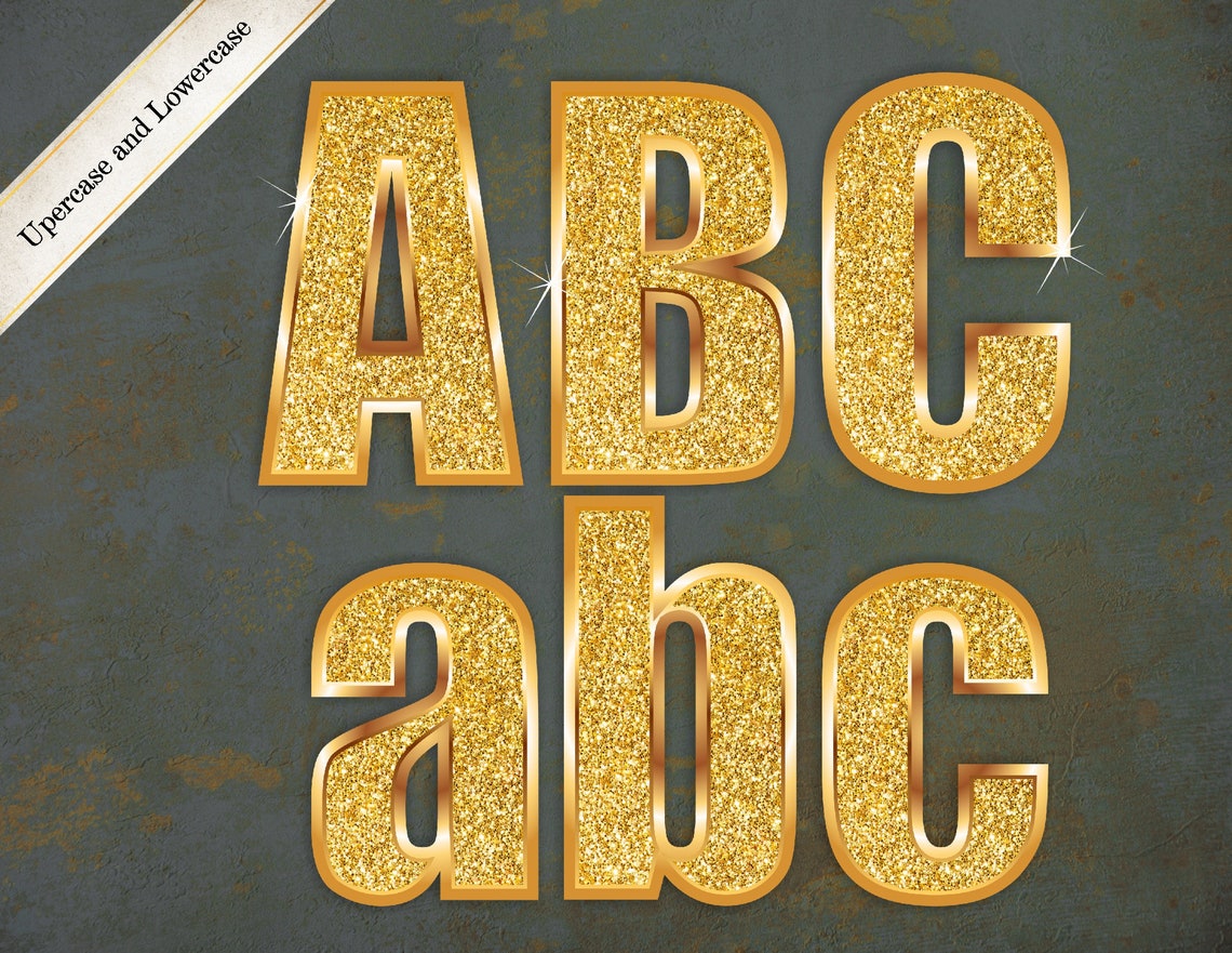 Gold Glitter and Metallic Alphabet Clipart Gold Digital | Etsy