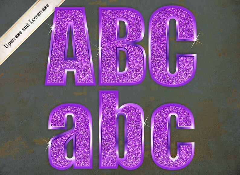 Purple Glitter Alphabet Clipart: Metallic Letters, Numbers, Symbols ...