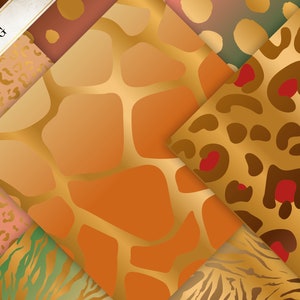 Gold Foil Animal Print Paper Pack, Elegant Digital Paper, Safari Skin ...
