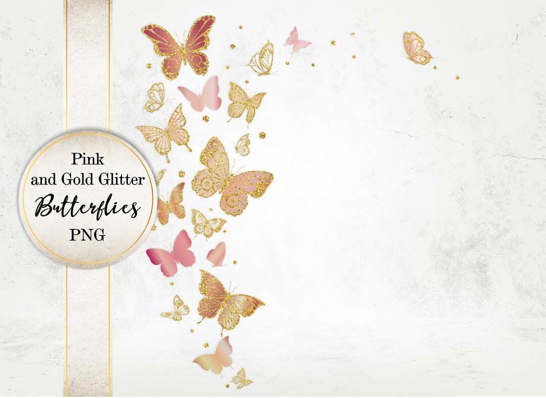 Rose Gold and Gold Glitter Flying Butterflies Composition, Gold ...