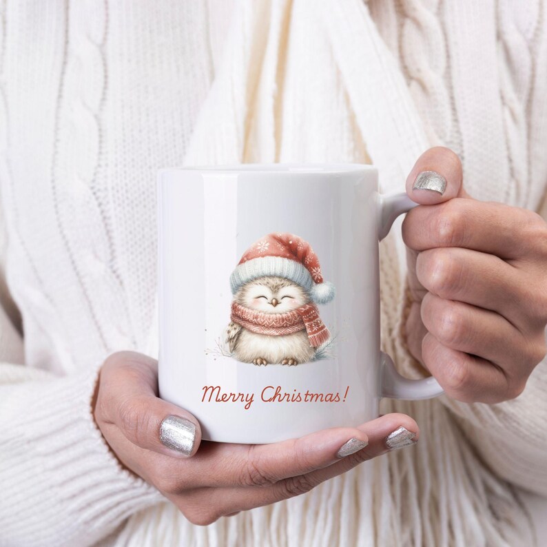 Watercolor Christmas Baby Owl Clipart: Cozy Christmas PNG (digital ...