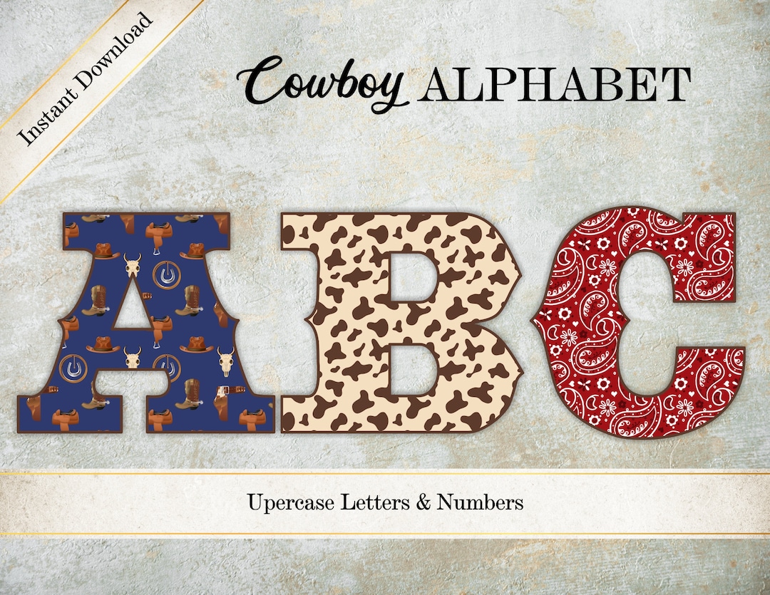 Cowboy Alphabet and Numbers, Western Digital Letters and Numbers, Wild ...