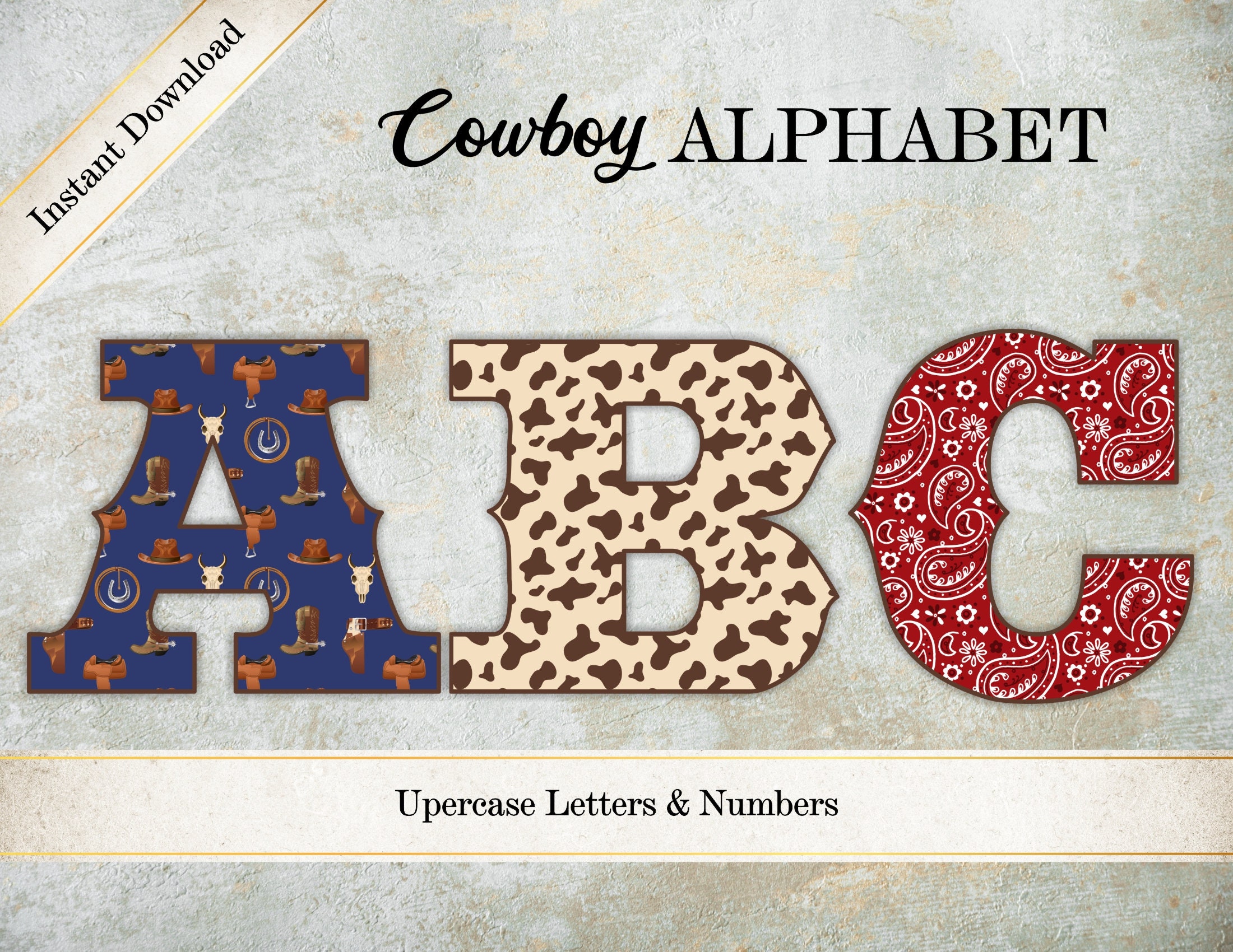 Cowboy Alphabet and Numbers Western Digital Letters and - Etsy