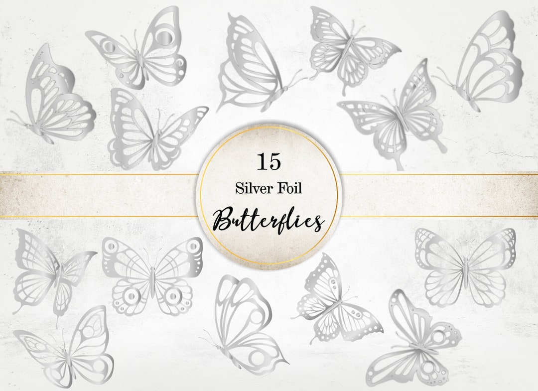 Silver Foil Butterflies Image Pack, Lace Butterflies Clipart, Silver ...