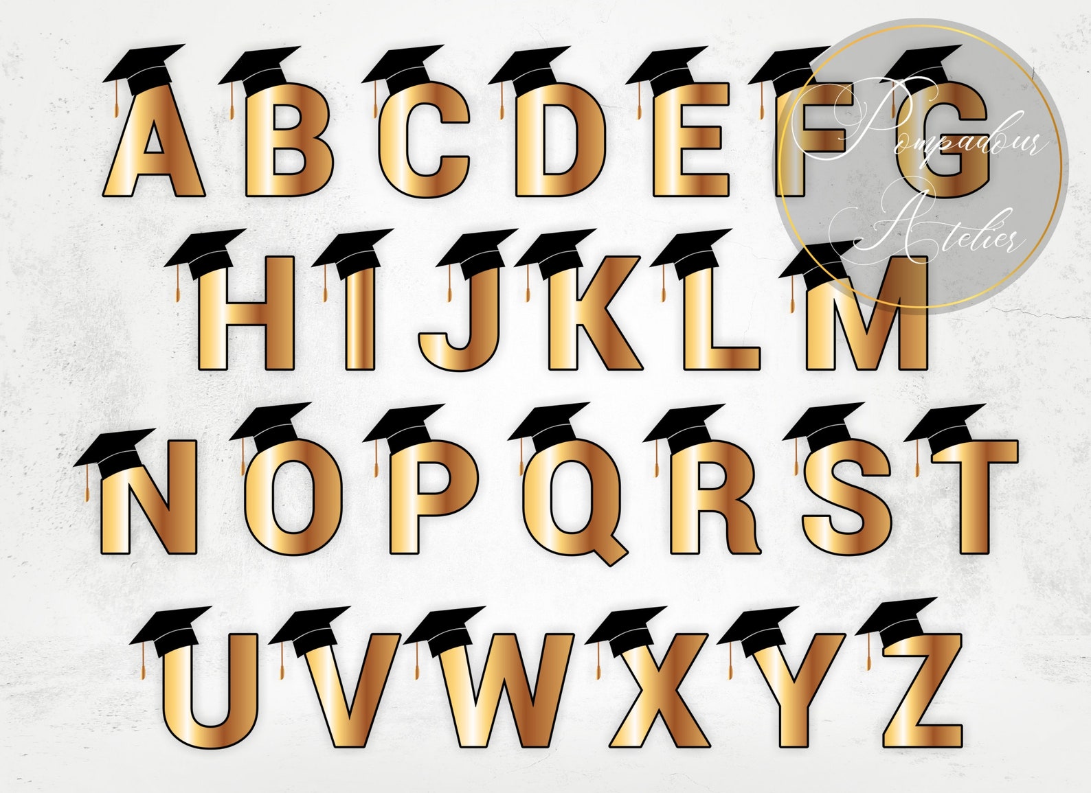 Gold and Black Graduation Alphabet, Letters and Numbers, Font PNG Image ...