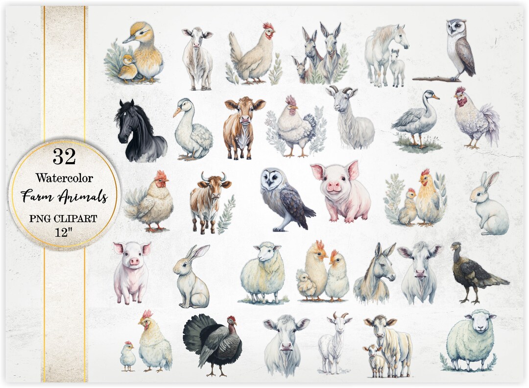 Watercolor Farm Animals Clipart Farm Animals Bundle PNG - Etsy UK