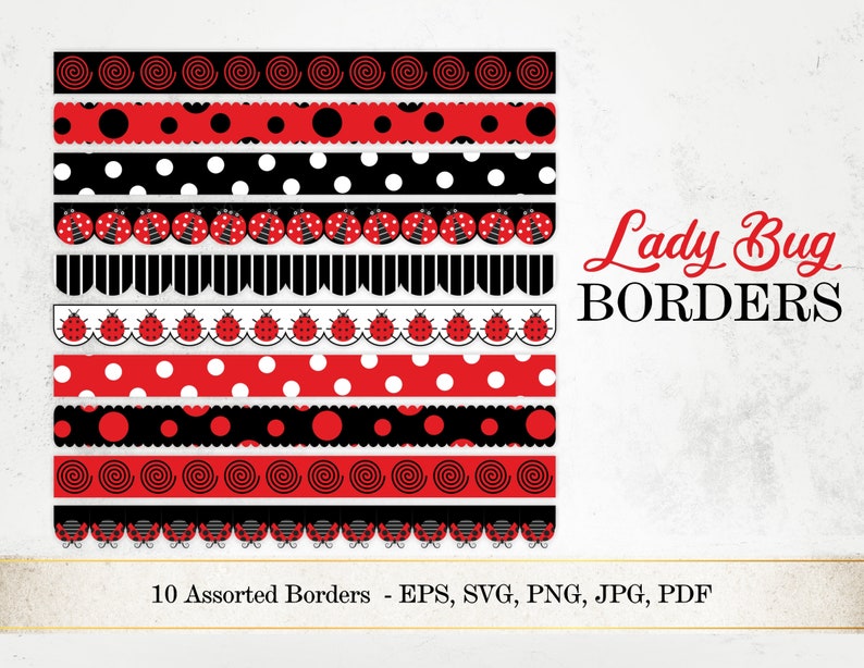 Ladybug Borders, Red and Black Dots, Digital Graphics (pdf, Svg, Eps ...