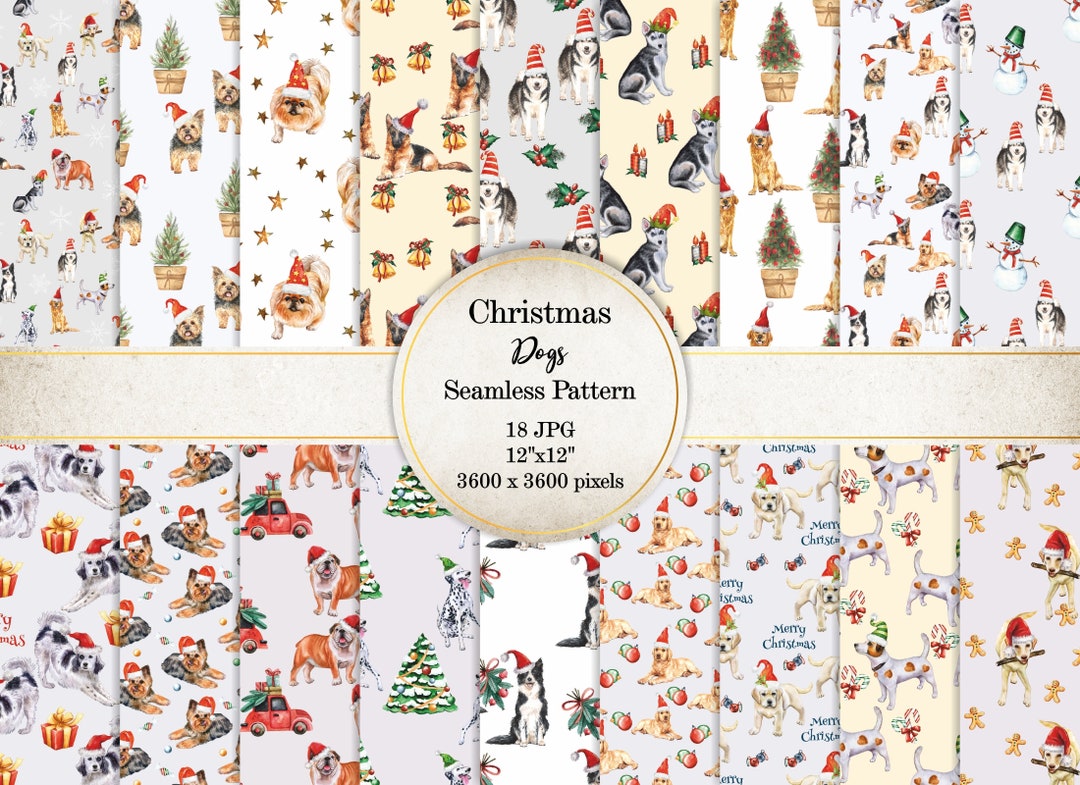 Christmas Dog Digital Paper Pack, Merry Christmas Seamless Pattern ...
