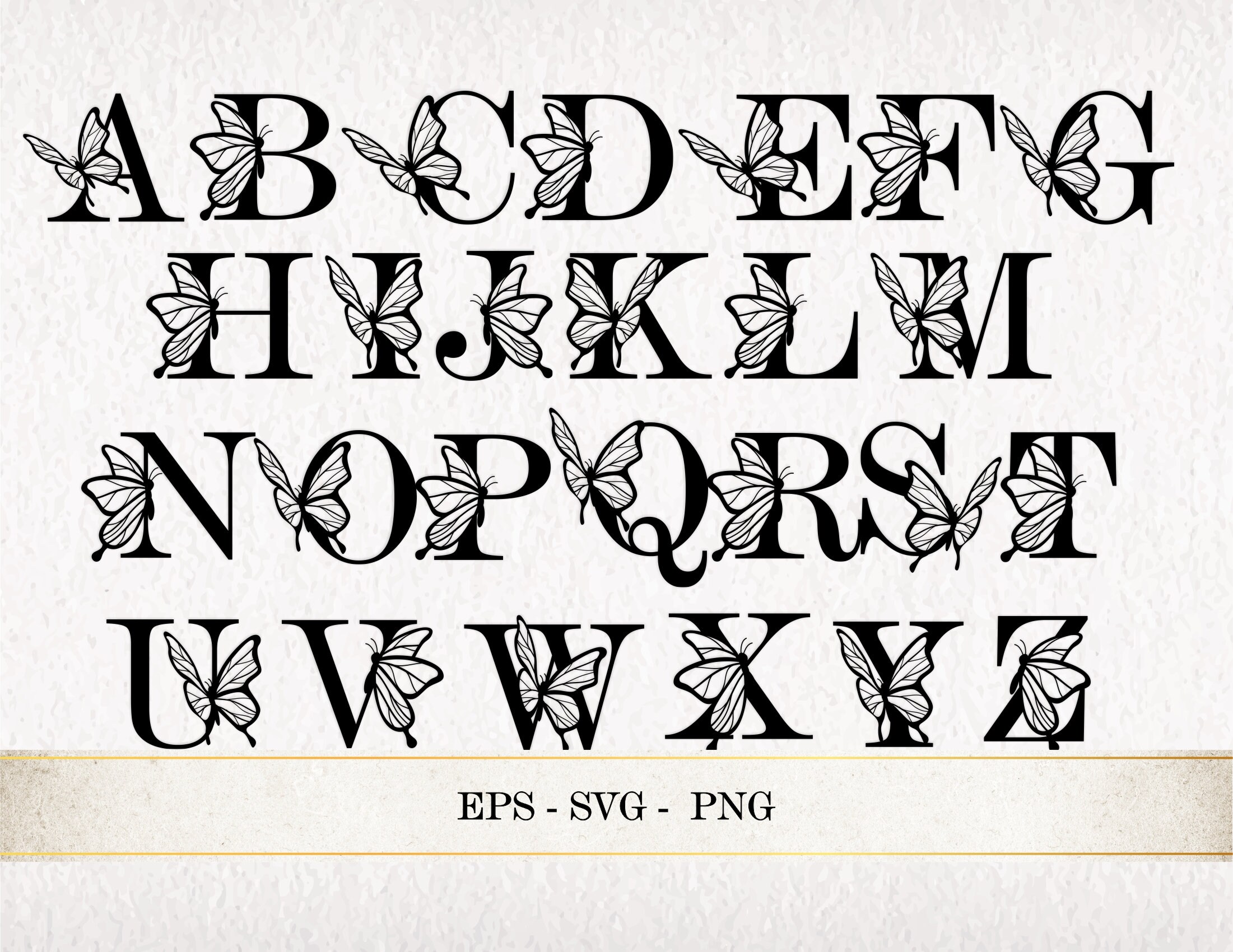 Butterfly Alphabet SVG Letters A-Z Monogram Font PNG Image | Etsy