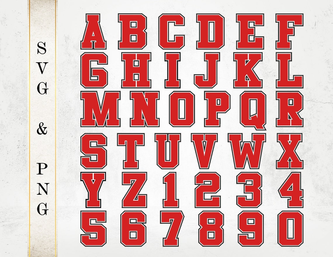 Varsity Font Clipart: Red and Black Sports Letters & Numbers (SVG, PNG ...