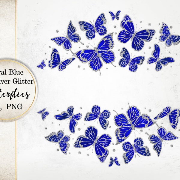 Royal Blue Silver Butterfly Clipart - Etsy