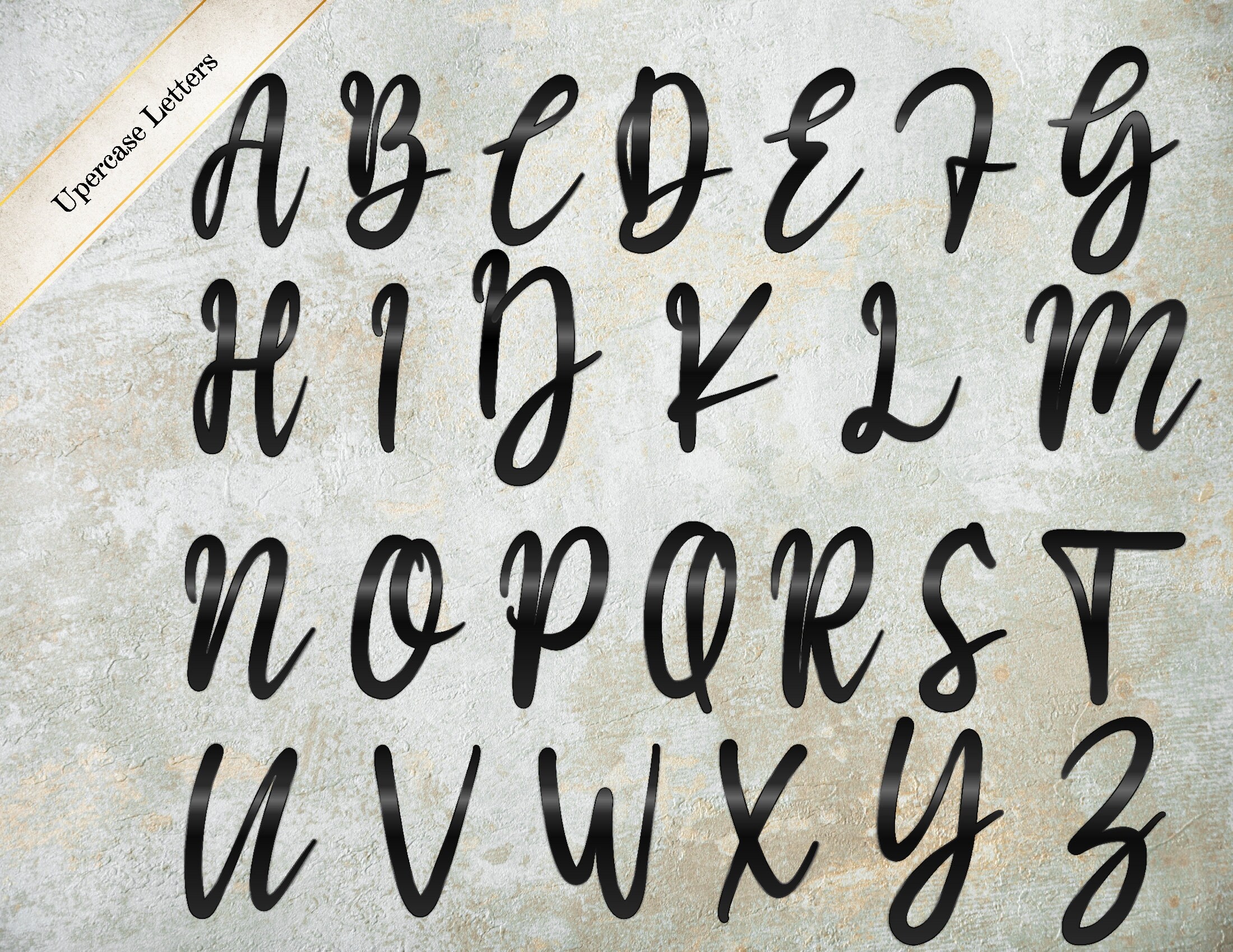 Black Silk Alphabet Clipart Black Metallic Cursive Letters - Etsy