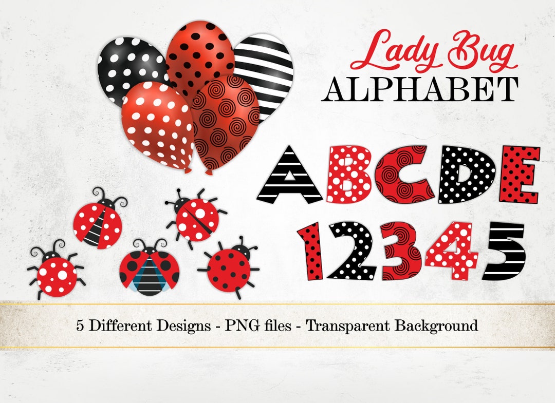 Lady Bug Alphabet Clipart, Red and Black Dots Font, Digital Letters ...
