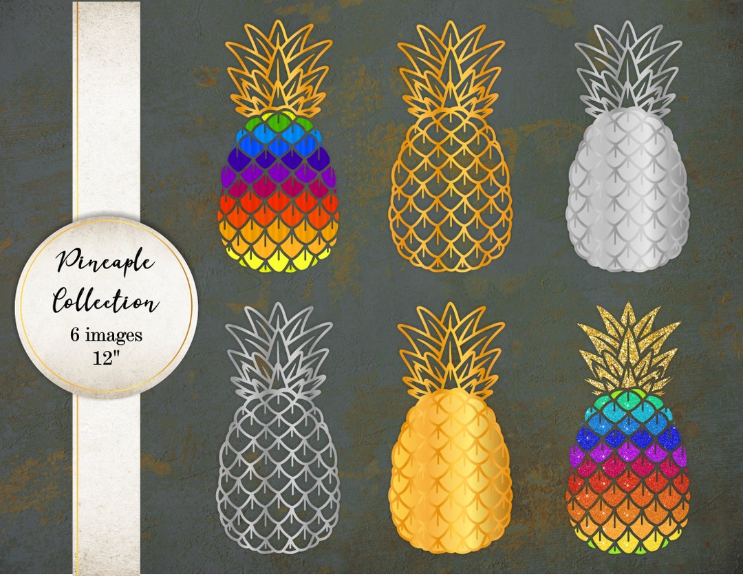Pineapple Clipart: Glitter & Foil PNG Graphics (commercial Use) - Etsy