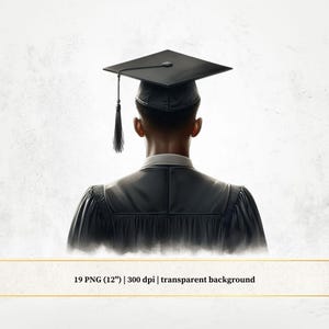 Watercolor Graduation Boy Clipart: Back View, Black Outfit (PNG Files ...
