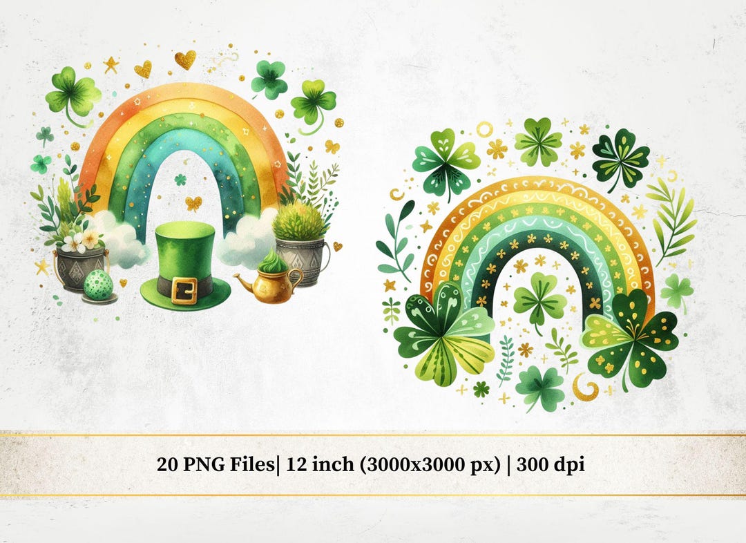 Watercolor Rainbow Clipart Bundle, Printable Patrick’s Day Png, Instant ...