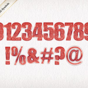 Red Glitter Alphabet Clipart, Red Sparkling Digital Letters Numbers and ...