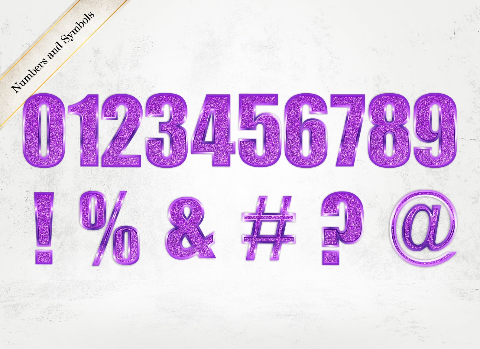 Purple Glitter Alphabet Clipart: Metallic Letters, Numbers, Symbols ...